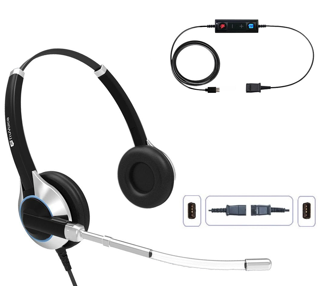 TruVoice HD-350 Binaural Voice Tube Headset Including USB-C Adapter Ca