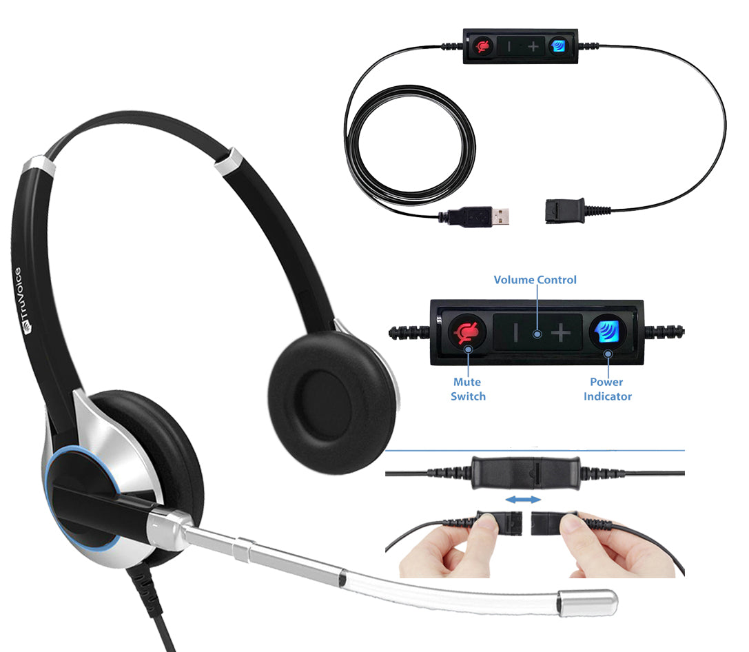 TruVoice HD-350 Binaural Voice Tube Headset Including USB Adapter Cabl